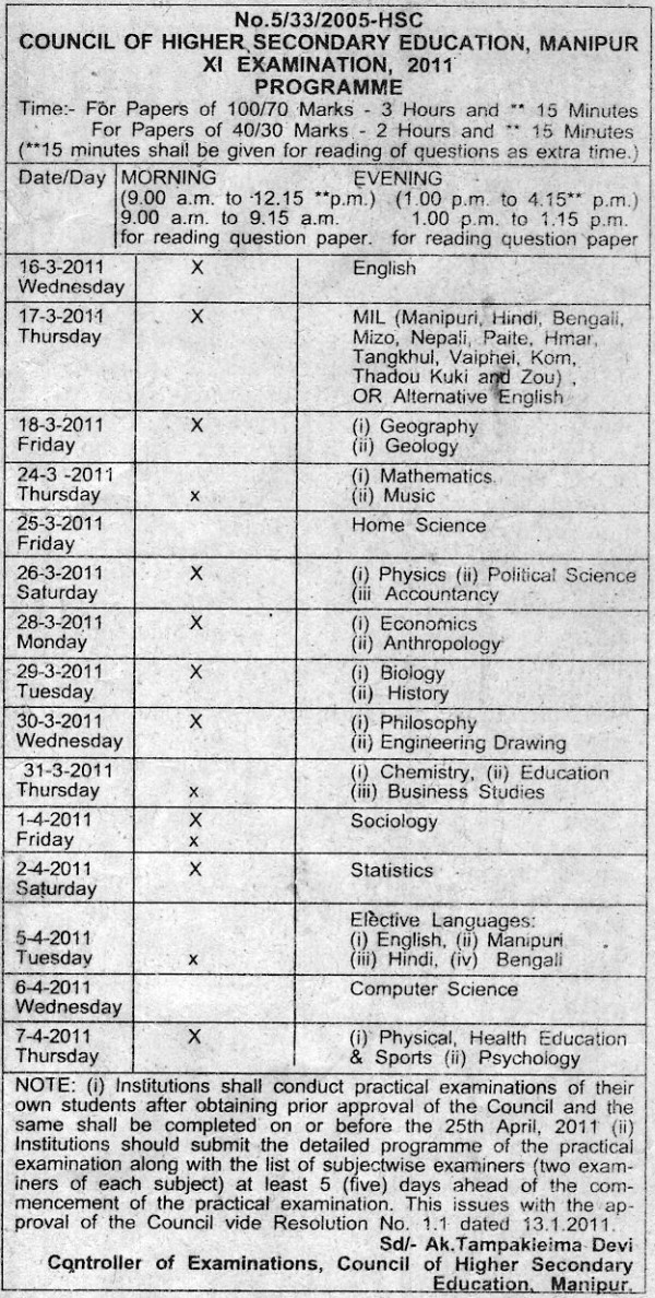 HSC Exam Schedule for 2011 20110218